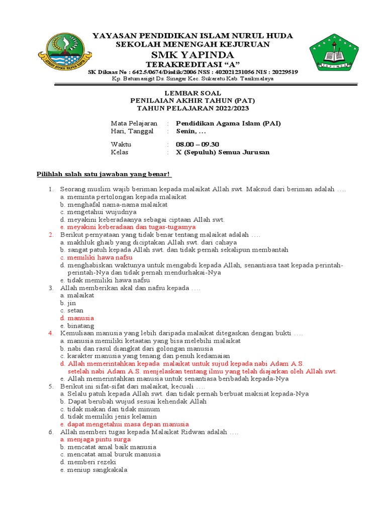 Pat Pai Kelas X 2023 | PDF