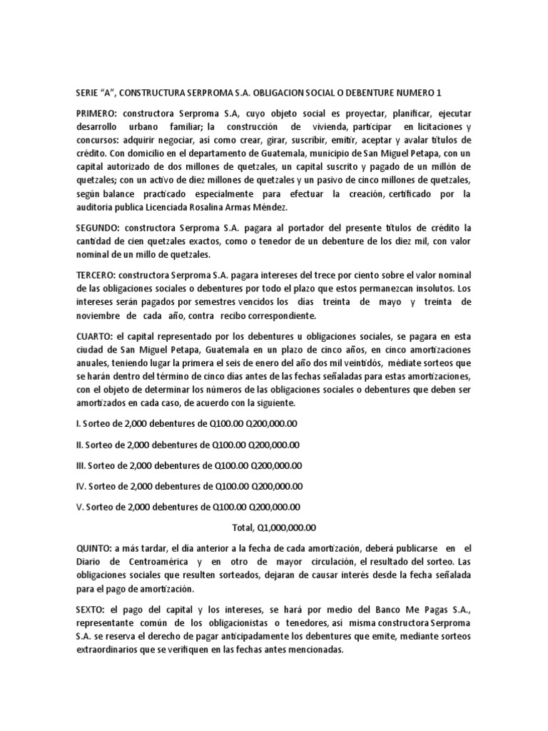 Ejemplo Debentures | PDF | Guatemala
