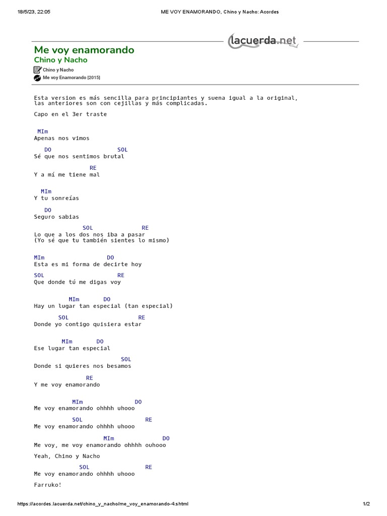 ME VOY ENAMORANDO, Chino y Nacho - Acordes | PDF