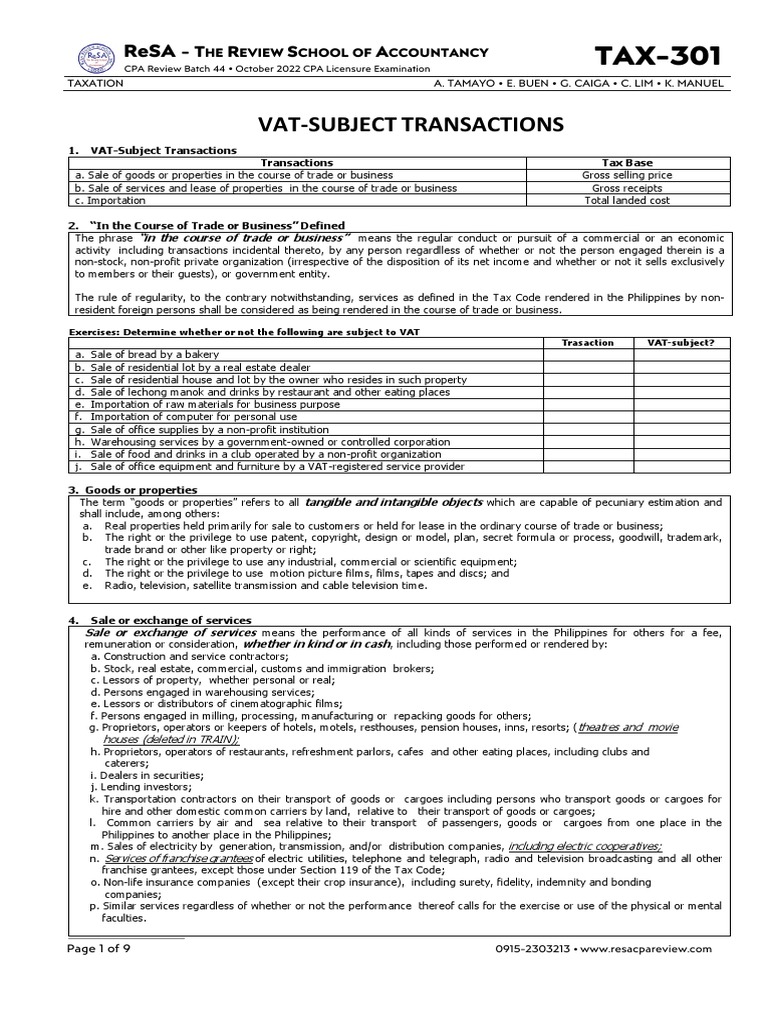 TAX-301 (VAT-Subject Transactions) | PDF | Value Added Tax | Taxes