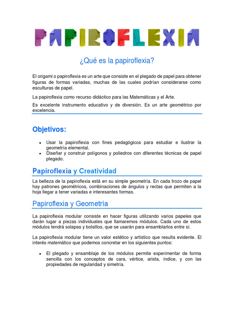 Definición y usos de la papiroflexia | PDF | Hogar, jardinería y ...