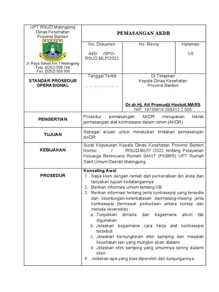 Prosedur Pemasangan AKDR di RSUD Malingping | PDF