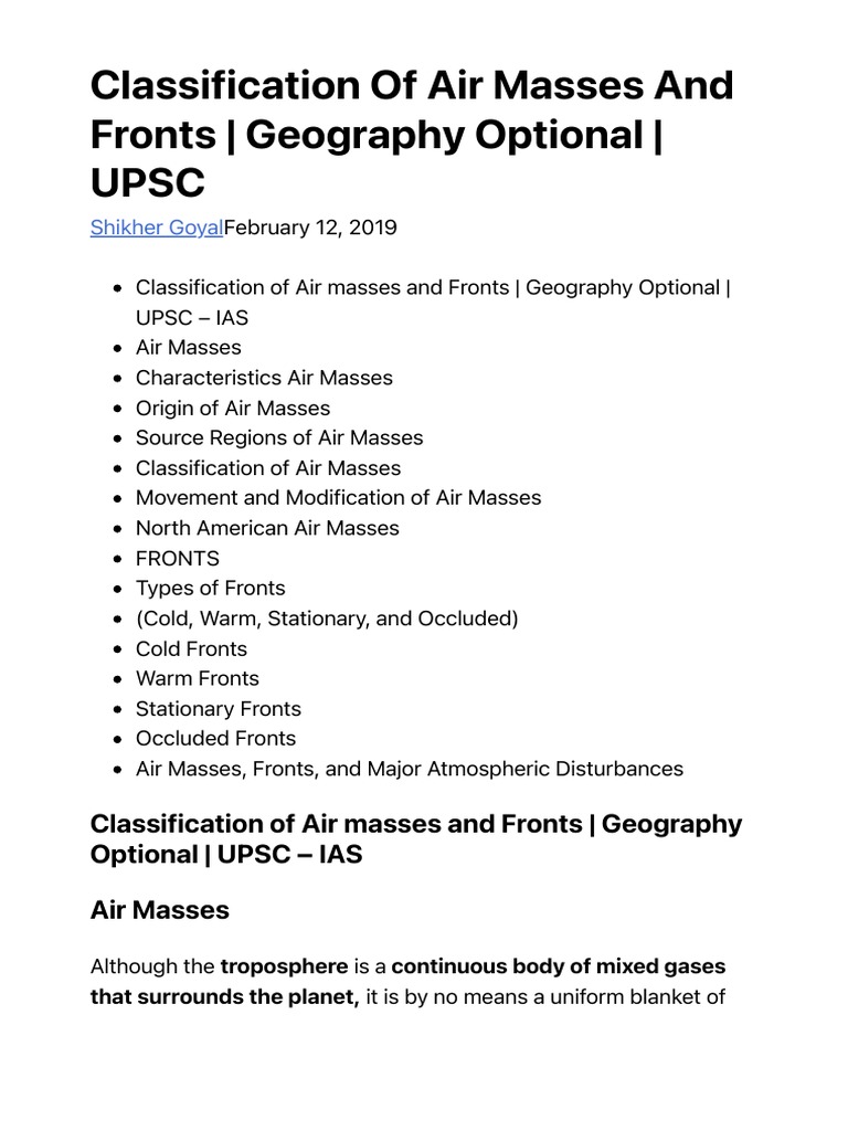 Classification of Air Masses and Fronts - Geography Optional - UPSC ...