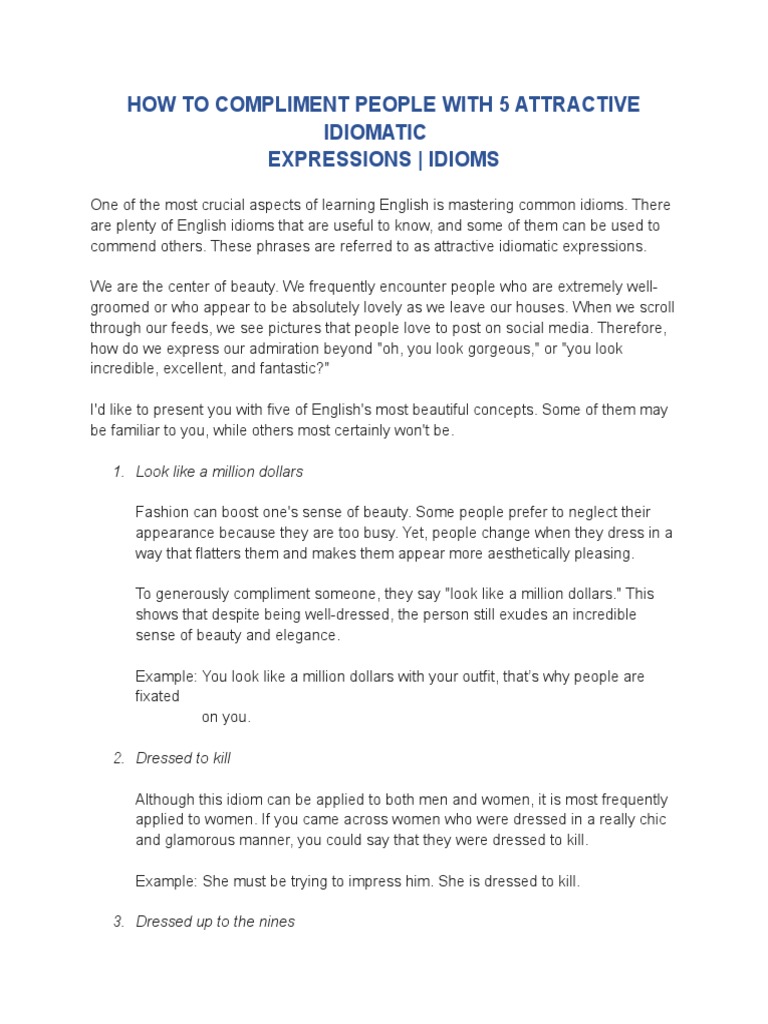 How to Compliment People With 5 Attractive Idiomatic | PDF | Idiom ...