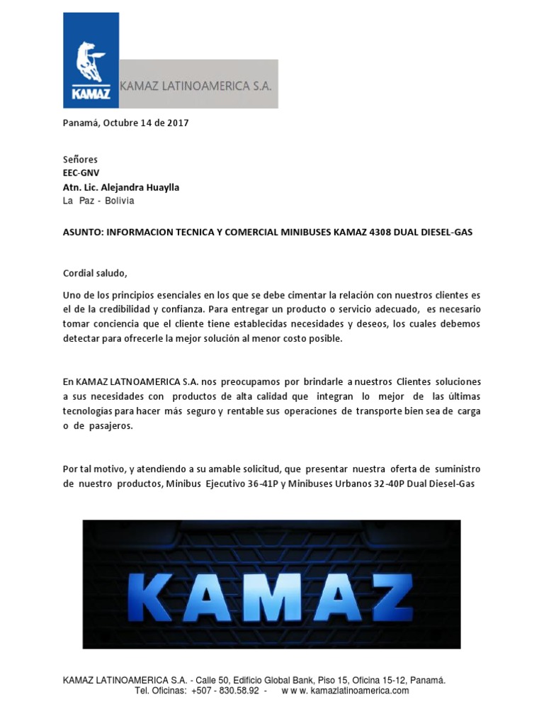 Información Técnica y Comercial Minibuses KAMAZ Dual Diesel-Gas EEC-GNV ...