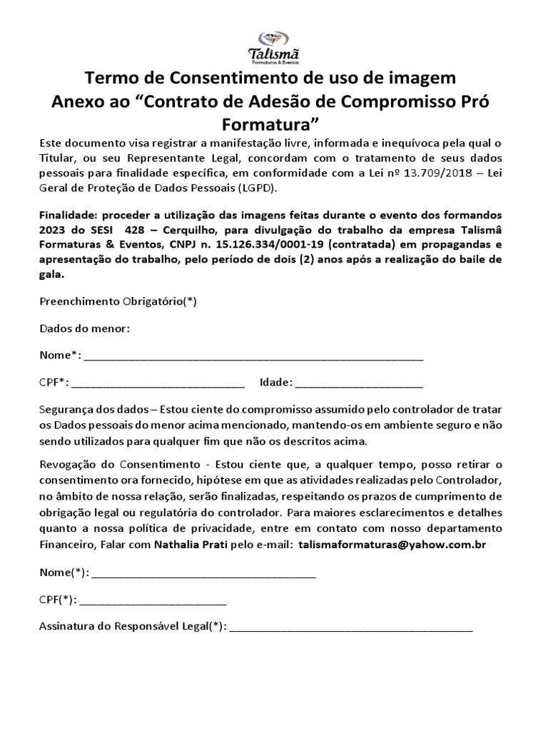Termo Consentimento - Criança - LGPD | PDF