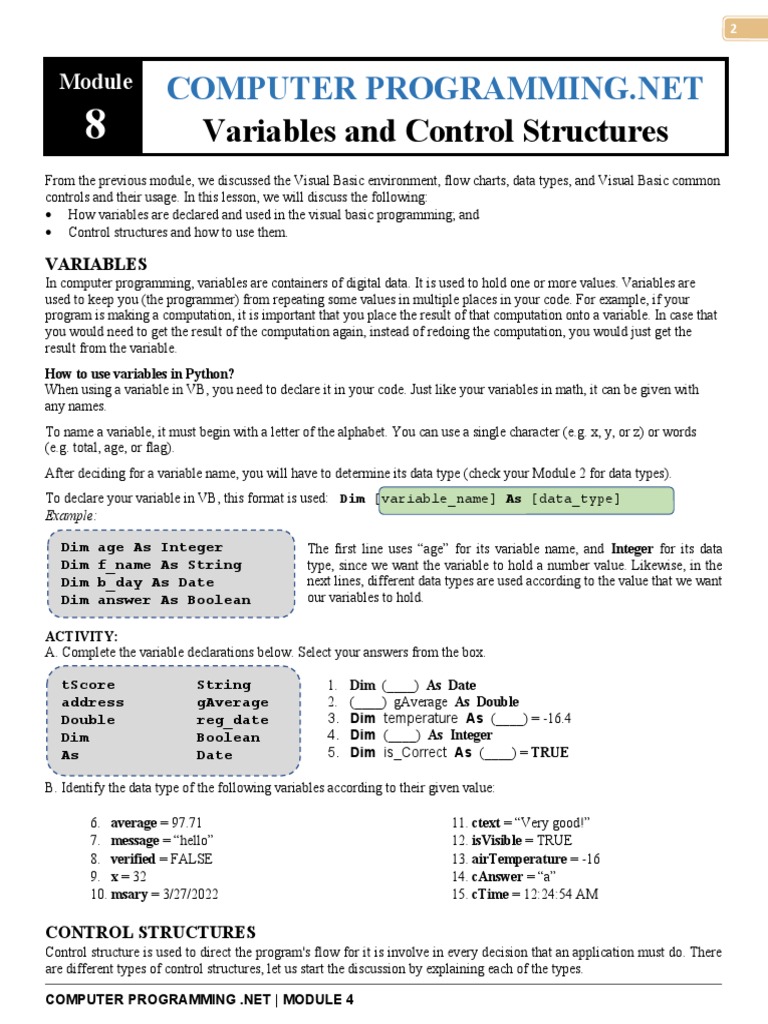 Comprog Module M8 Final Pdf Control Flow Data Type