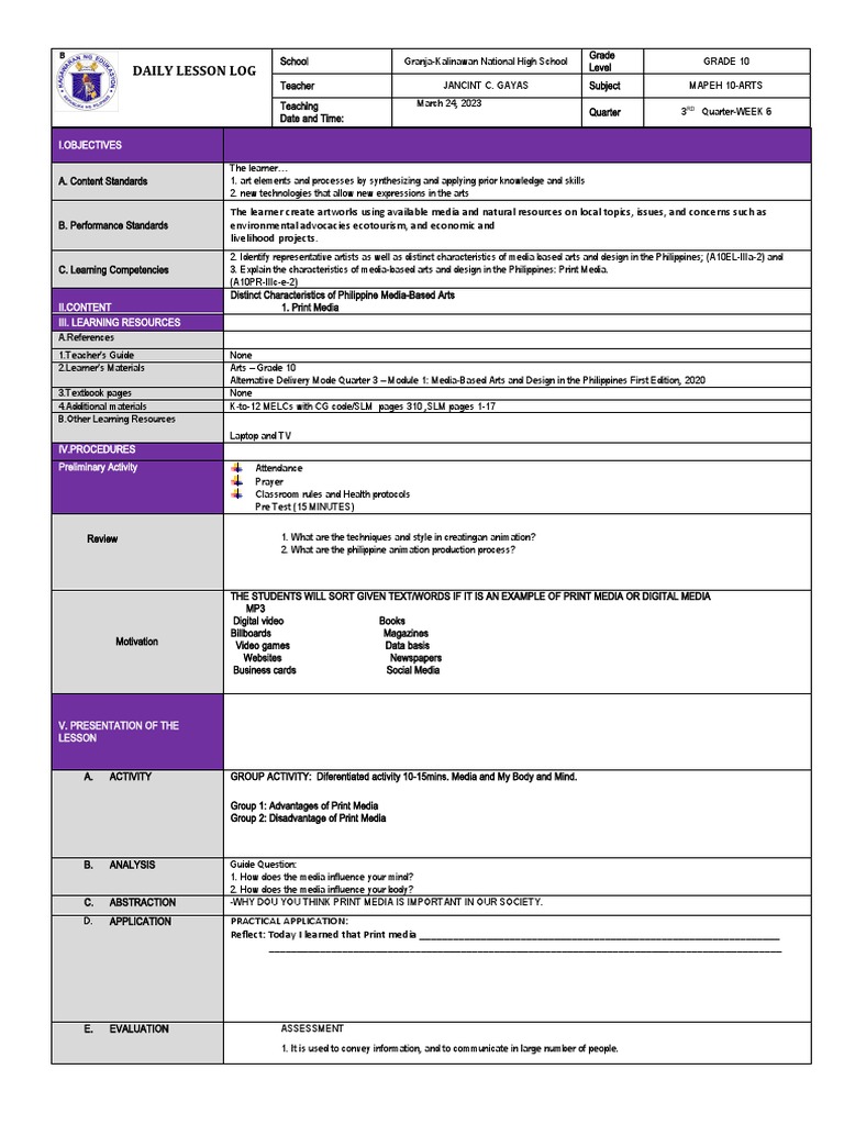 Characteristics of Print Media in Arts | PDF | Mass Media | Learning