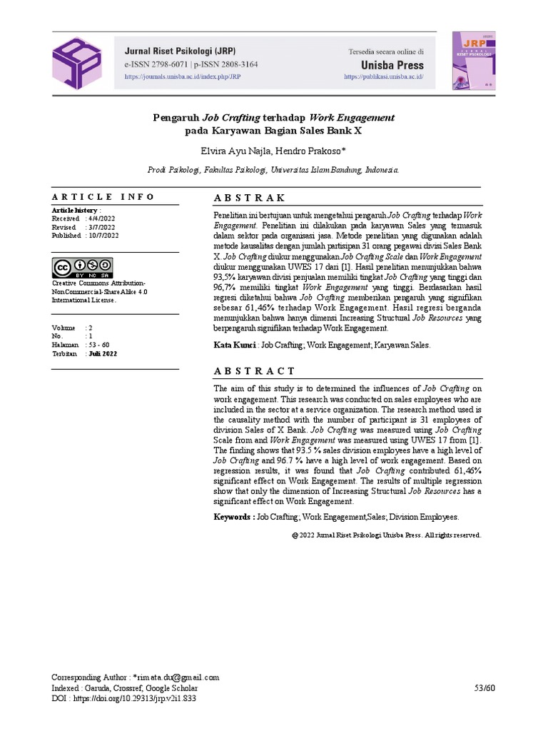 Pengaruh Job Crafting Terhadap Work Engagement | PDF | Coefficient Of ...
