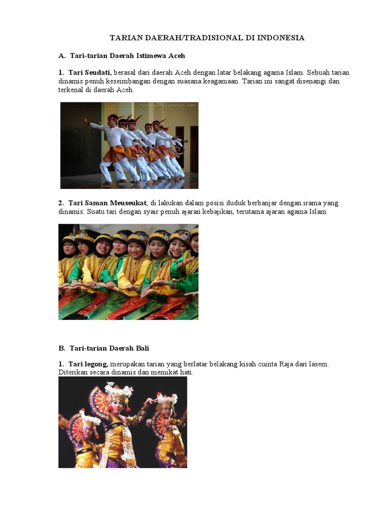 Tarian Daerah Tradisional Di Indonesia | PDF