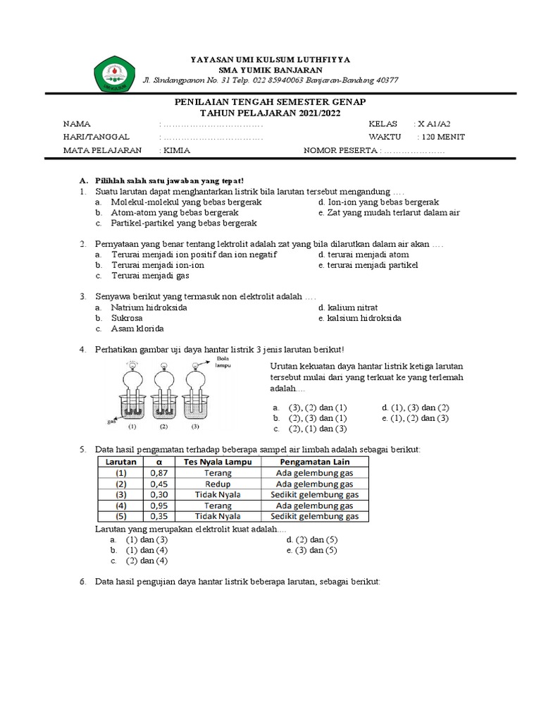 PTS Genap Kimia X 2122 | PDF | Sains & Matematika | Teknologi & Rekayasa