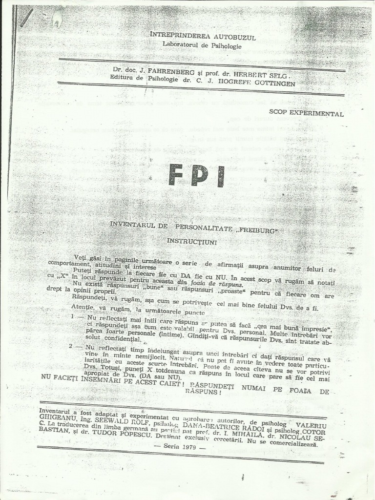 FPI Inventar de Personalitate | PDF