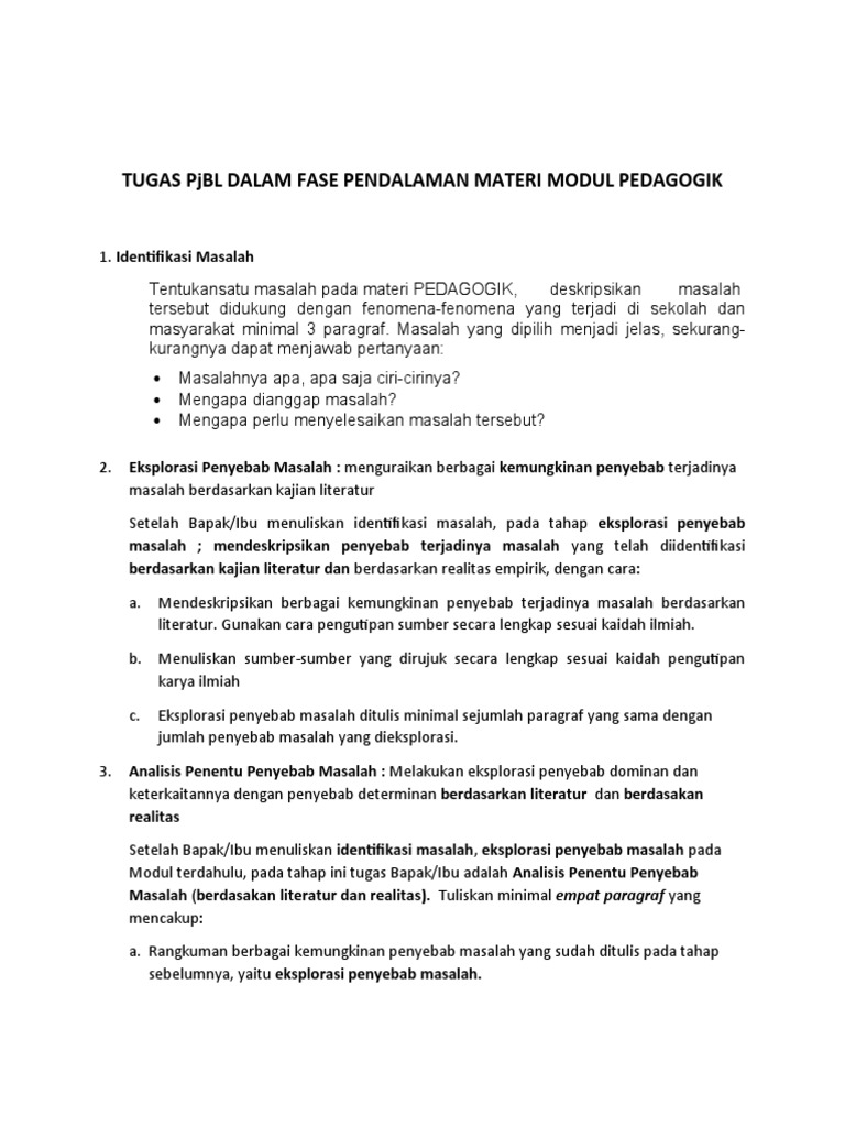 Petunjuk PJBL Modul Pedagogik | PDF