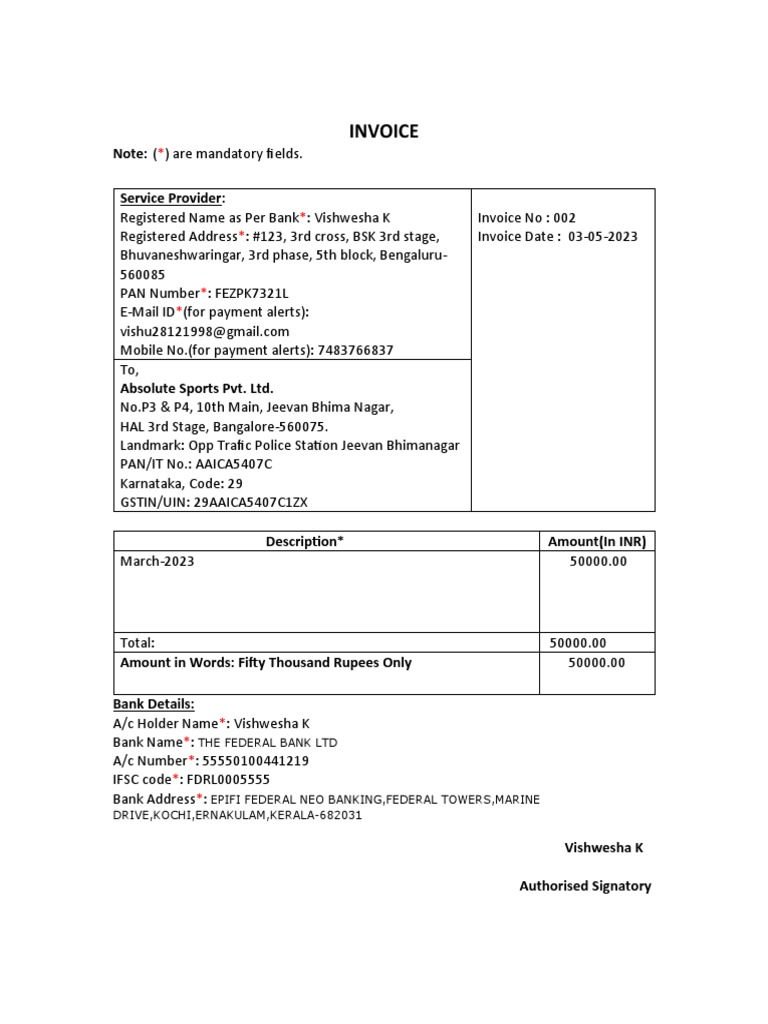 Invoice for Absolute Sports Pvt. Ltd. | PDF | Finance & Money Management