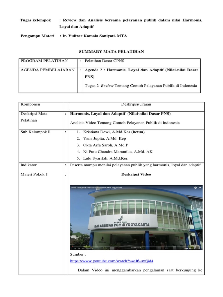 Analisis Nilai BerAKHLAK Dengan Nilai Harmonis & Loyal | PDF