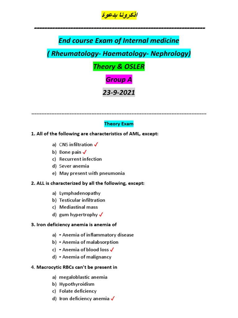 Groups ABCD - Internal Medicine End Block Questios | PDF | Anemia ...
