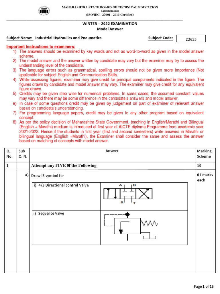 Ihp w22 Model Answer Paper 22655 | PDF | Pump | Valve