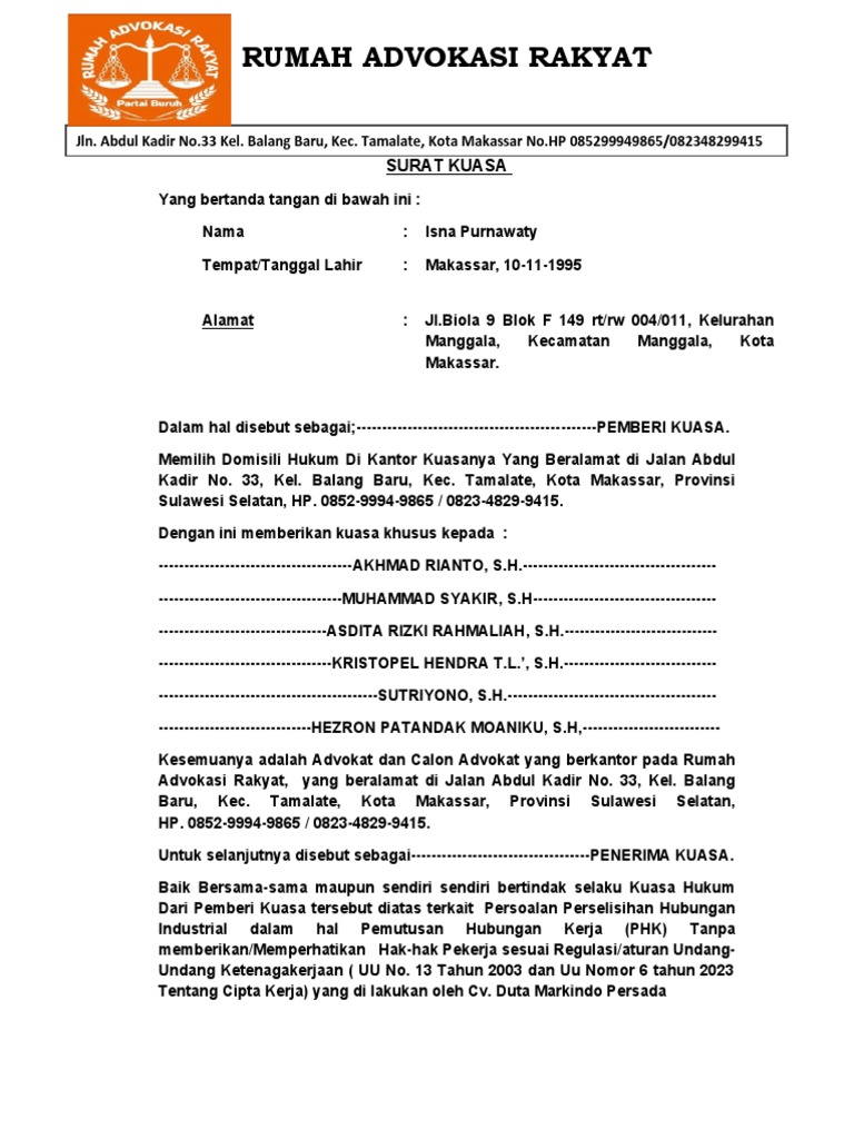 Surat Kuasa Isna Purnawaty | PDF