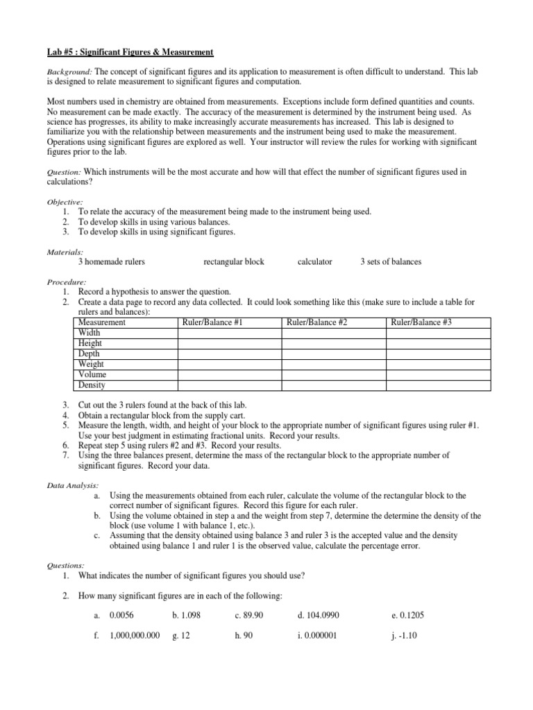 Lab #5 Sig Figs | PDF | Significant Figures | Accuracy And Precision