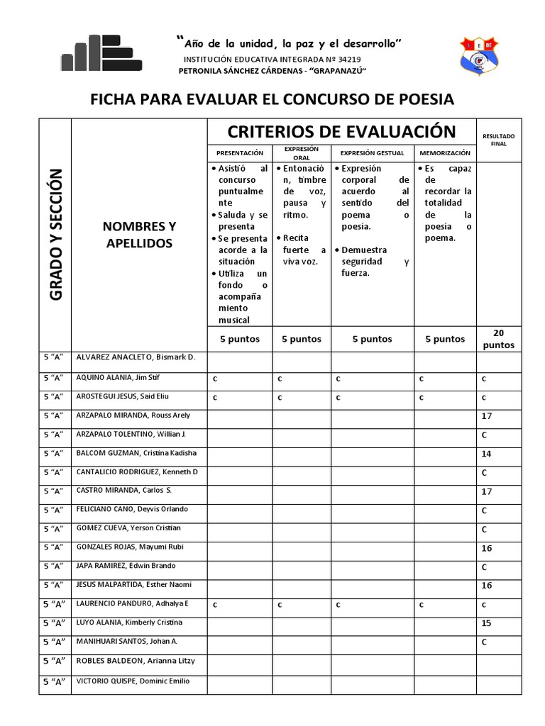 Ficha para Evaluar El Concurso de Poesia | PDF | Poética