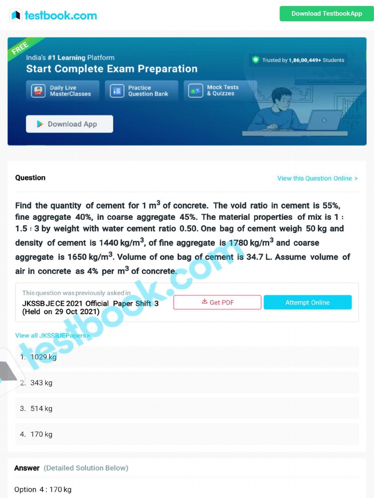 Find The Quantity of Cement For 1 m3 of Concrete ...