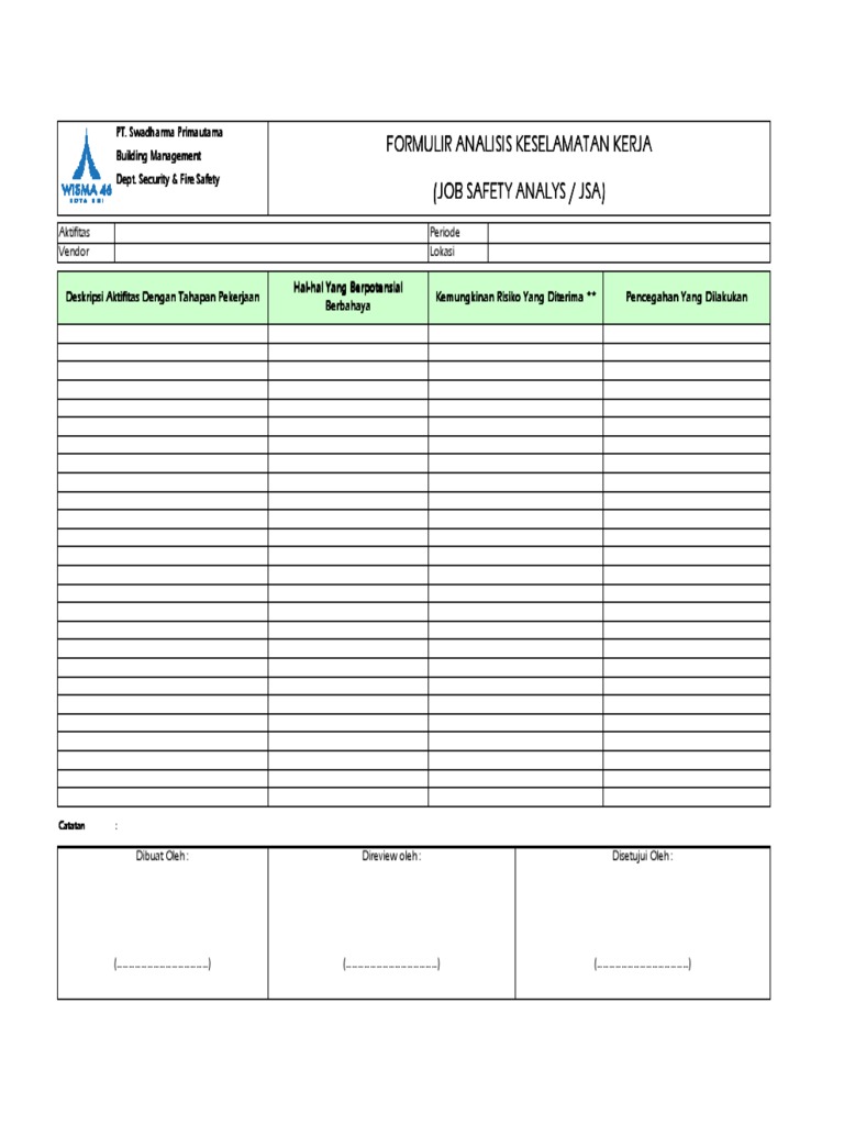 Form JSA (Jobs Safety Analysis) | PDF