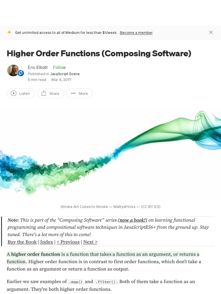 Higher Order Functions (Composing Software) - by Eric Elliott - JavaScript Scene - Medium | PDF ...