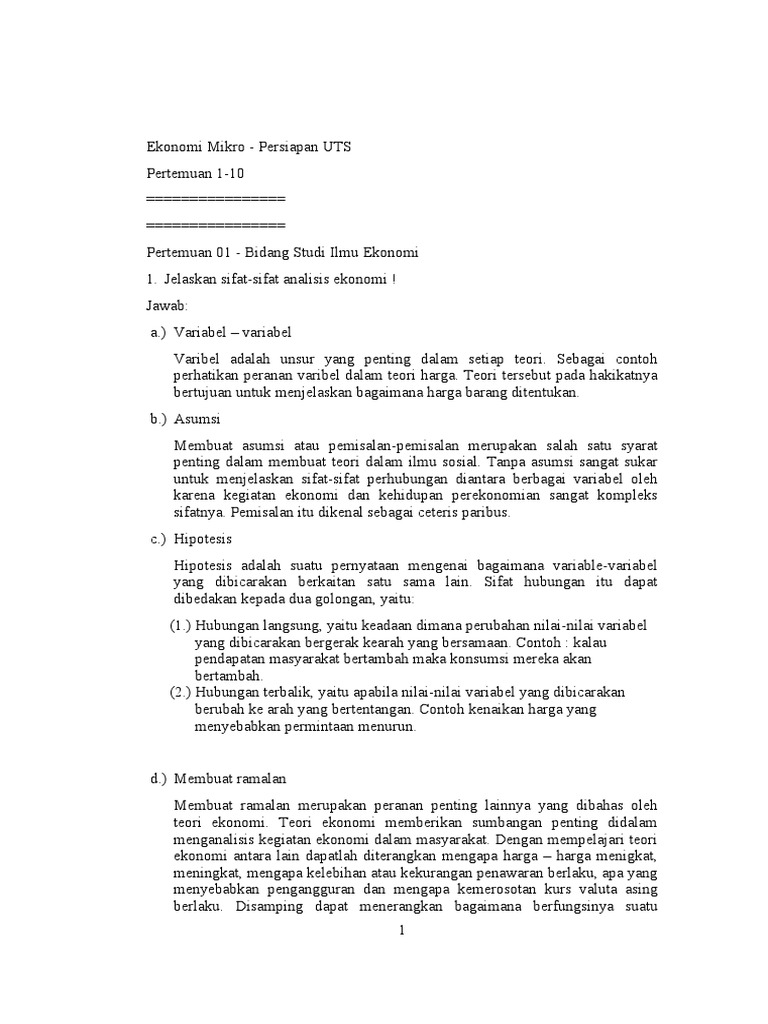 Panduan UTS Ekonomi Mikro | PDF | Pengelolaan Keuangan & Uang