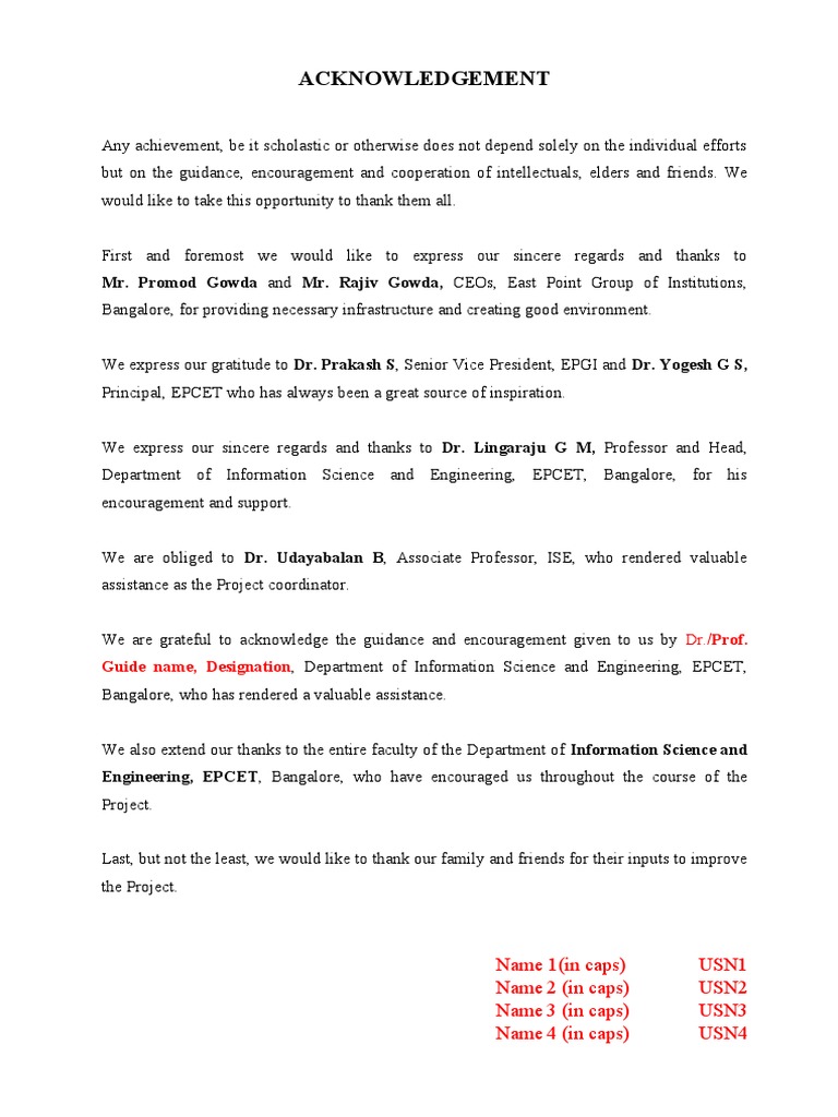 Project Format Acknowledgement | PDF