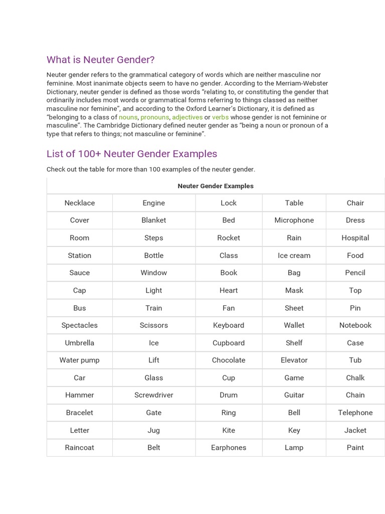 What Is Neuter Gender | PDF | Grammatical Gender | Noun