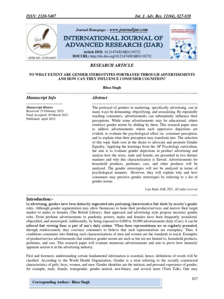 Gender Stereotypes in Ads & Impact | PDF | Advertising | Gender