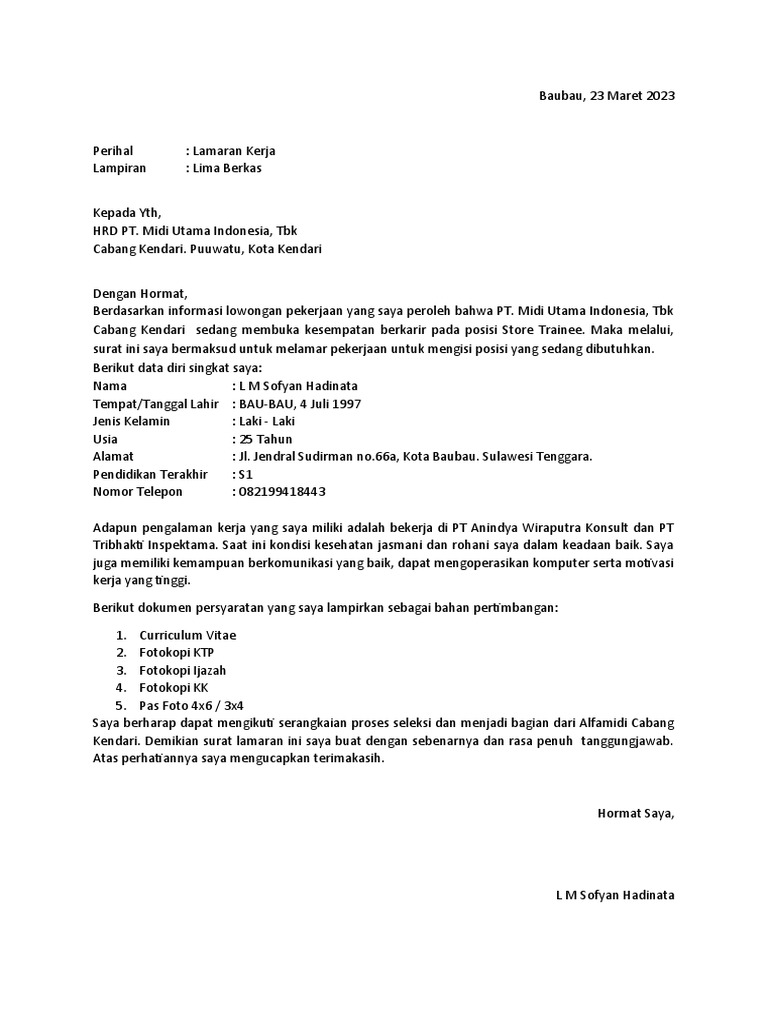 Surat Lamaran-LM Sofyan H | PDF