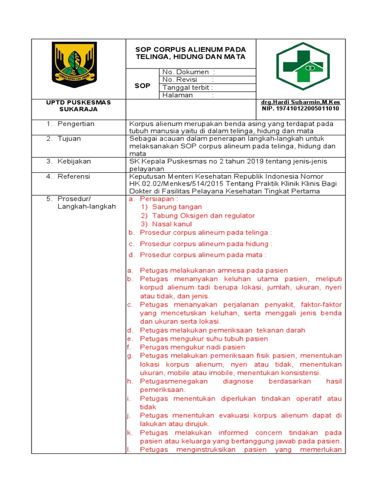 Sop Corpus Alienum | PDF
