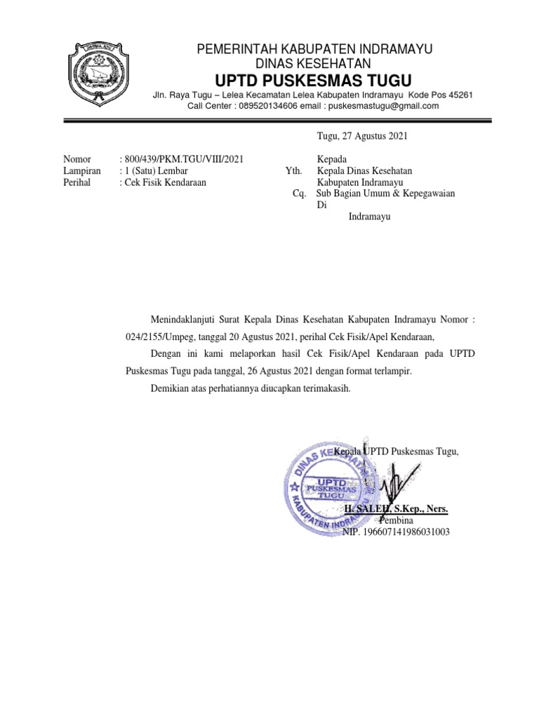 Surat Cek Fisik Kendaraan PKM Tugu | PDF