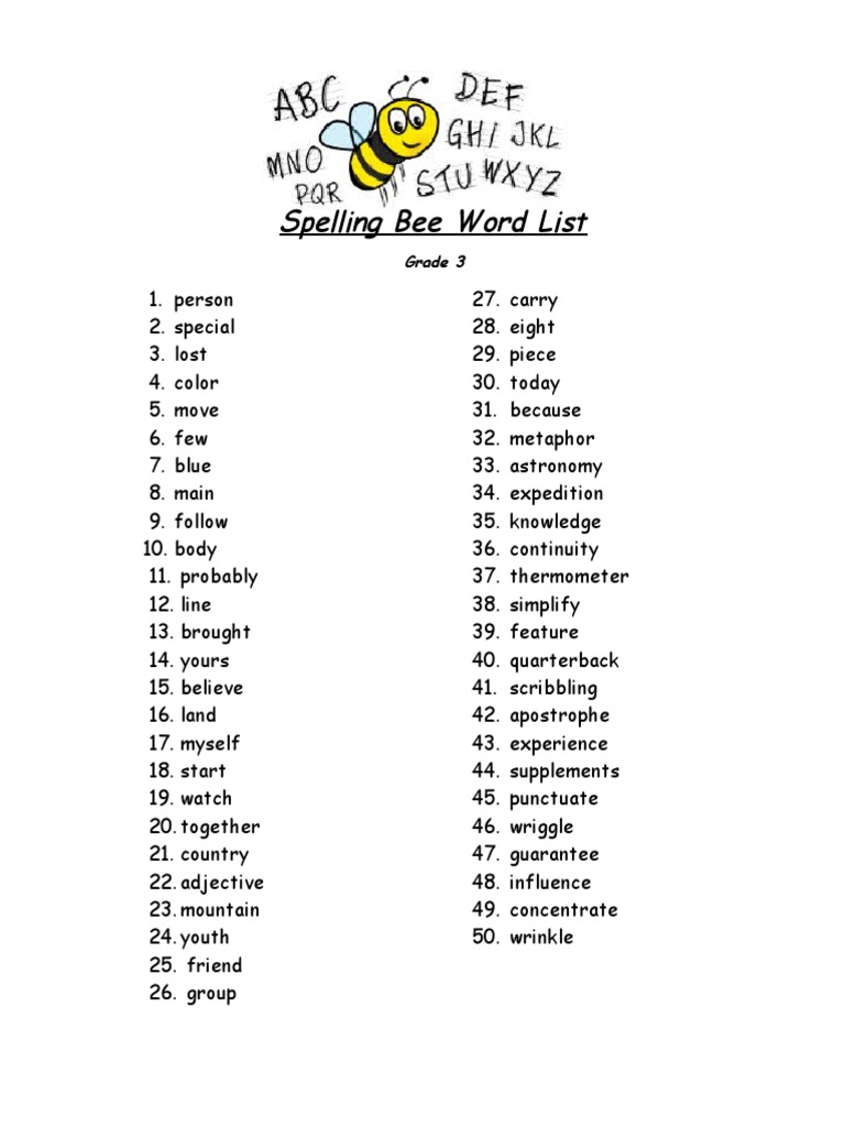 Grade 3 Spelling Bee Word List | PDF