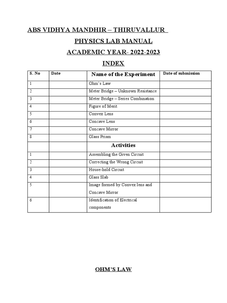 Physics Lab Manual For ClassXII (2022-2023) | PDF | Transistor | Diode