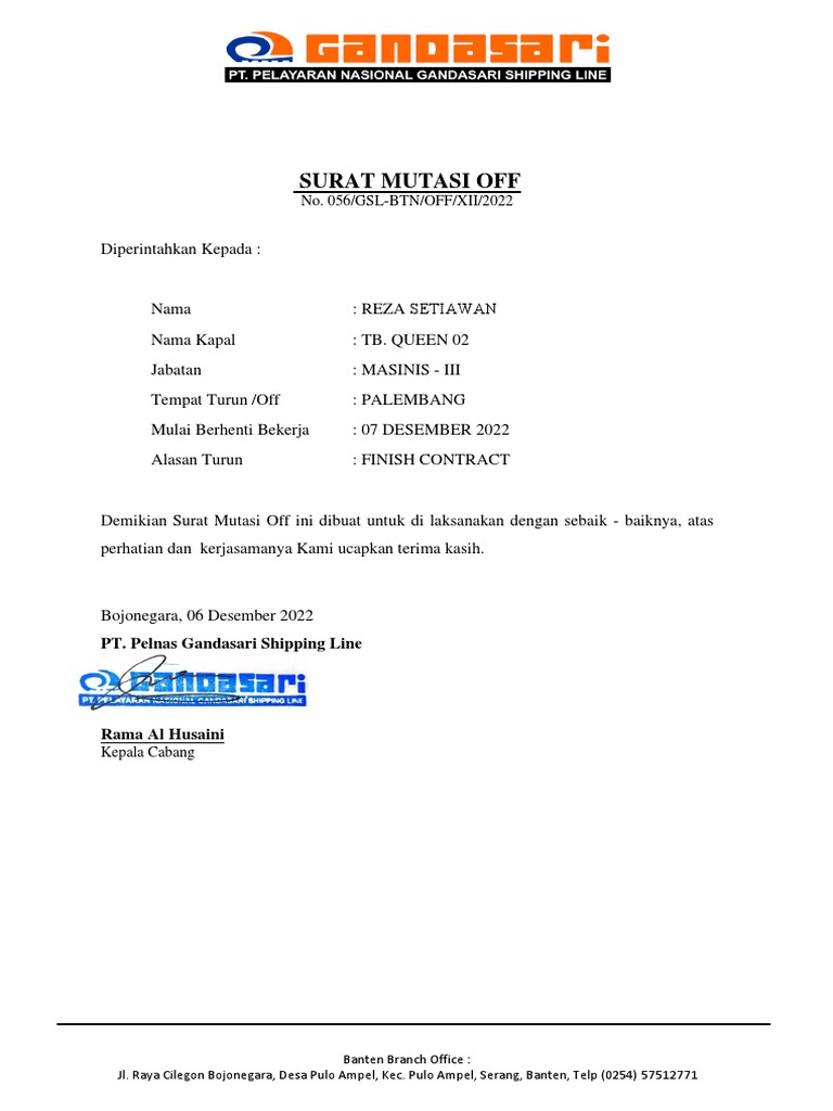 Mutasi Off Reza Setiawan q02 | PDF