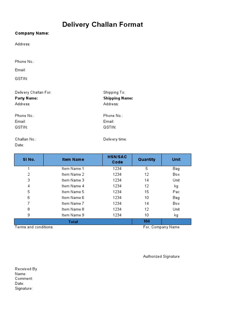 Delivery Challan Format 01 | PDF