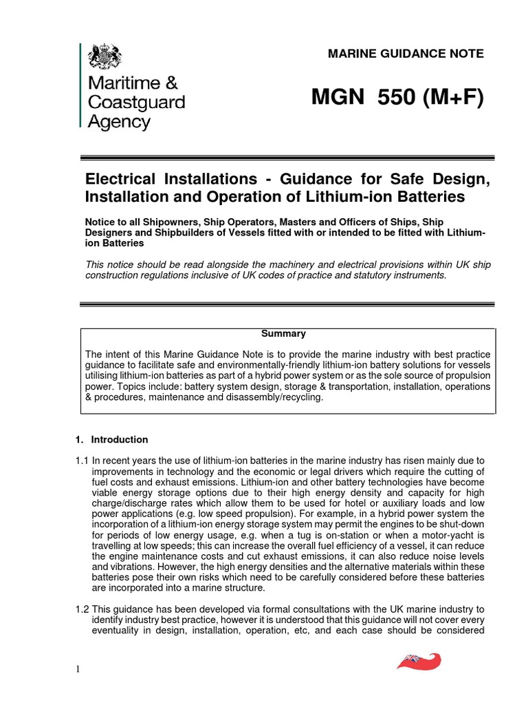 MGN 550 Electrical Installations - Guidance For Safe Design Installatio ...