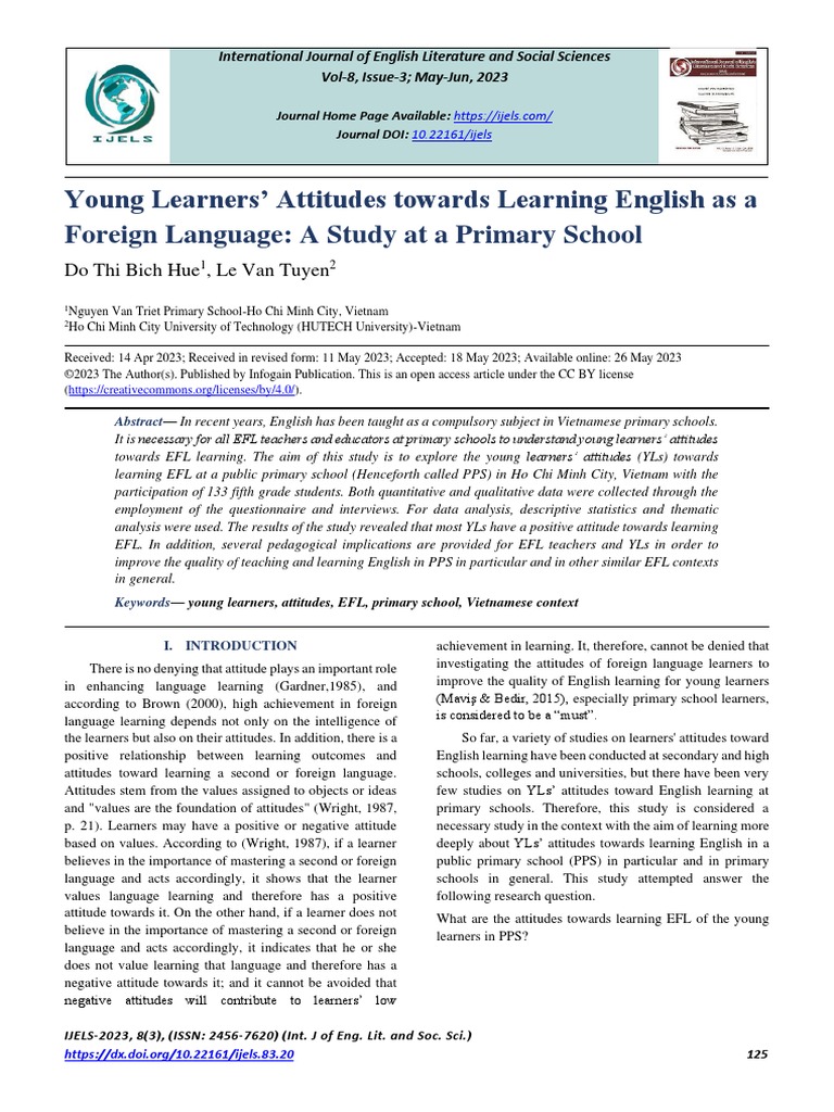Young Learners' Attitudes Towards Learning English As A Foreign Language: A Study at A Primary ...