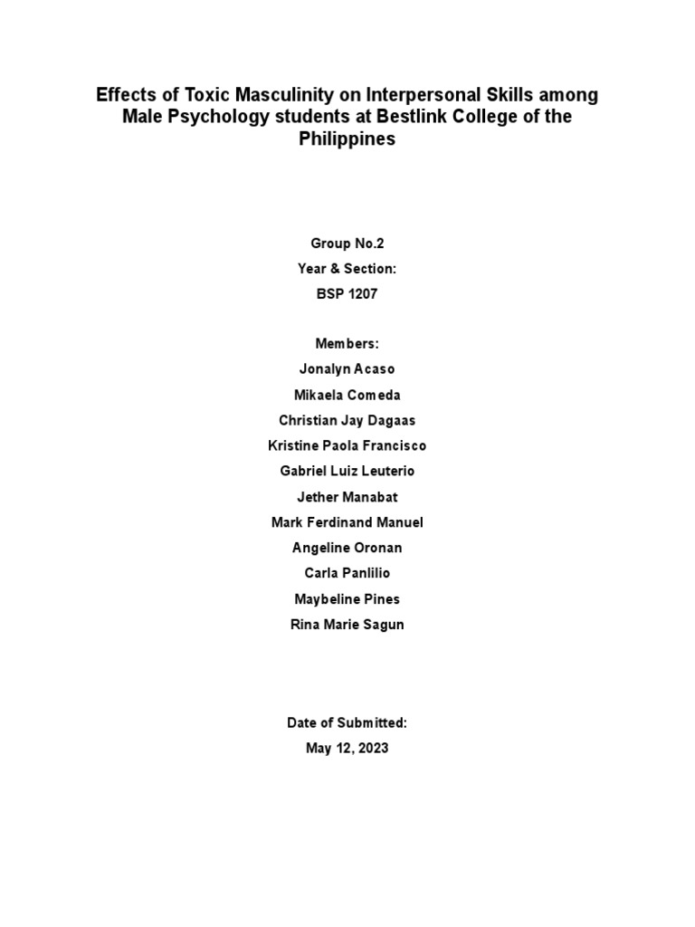 Effects of Toxic Masculinity On Interpersonal Skills Among Male ...