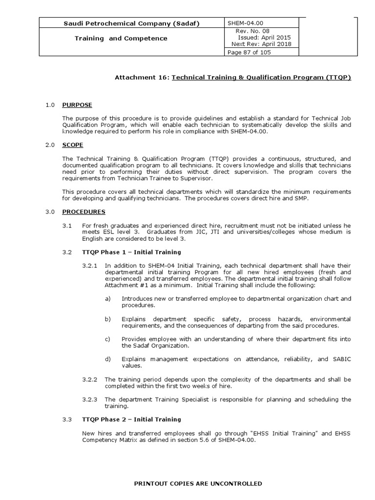 Attachment 16 Technical Training and Qualification Program (TTQP) | PDF ...