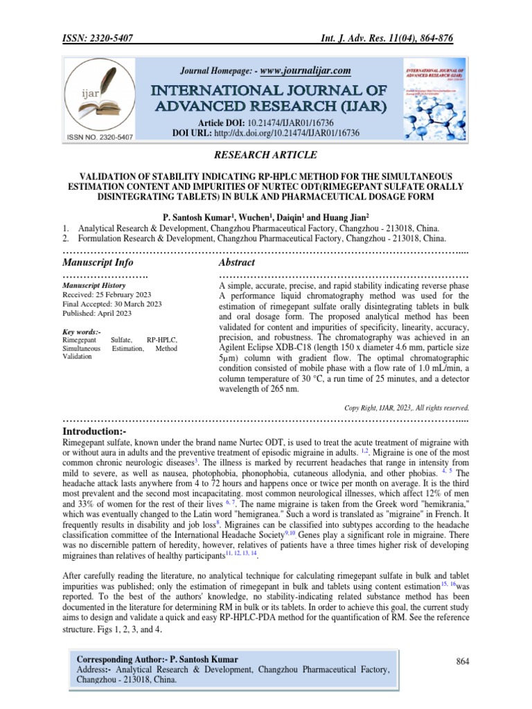 VALIDATION OF STABILITY INDICATING RP-HPLC METHOD FOR THE SIMULTANEOUS ESTIMATION CONTENT AND ...