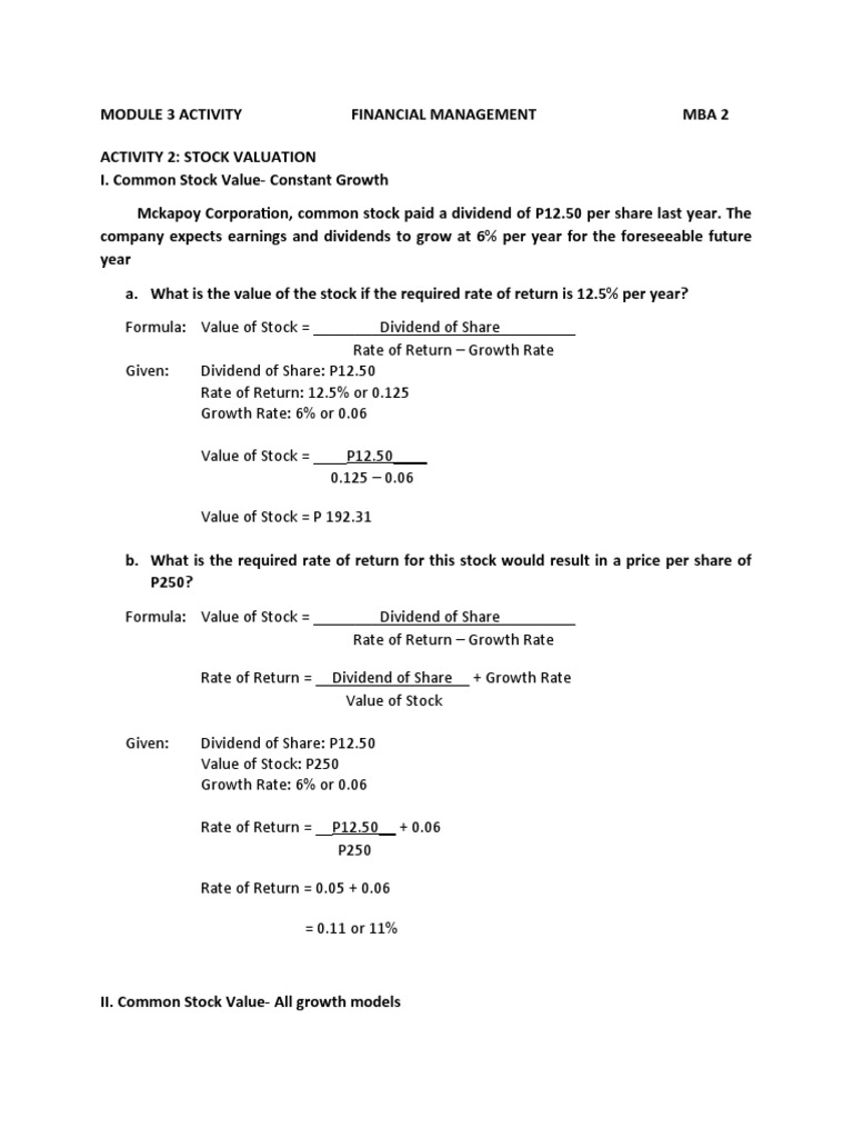 Module 3 Activity 2 | PDF | Discounted Cash Flow | Valuation (Finance)