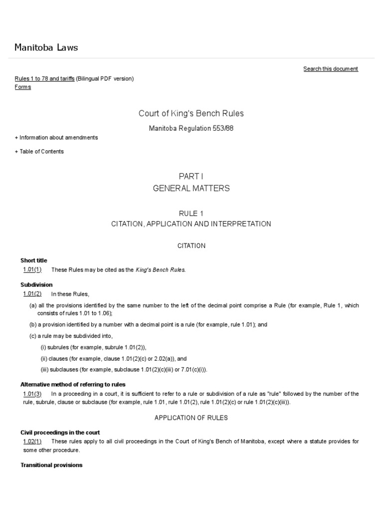 Court of King's Bench Rules | Download Free PDF | Affidavit | Lawsuit