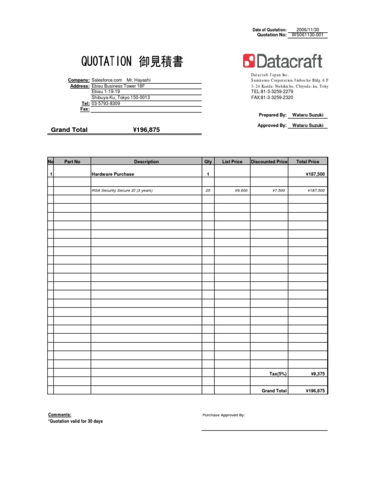 Datacraft Japan Quotation Summary | PDF