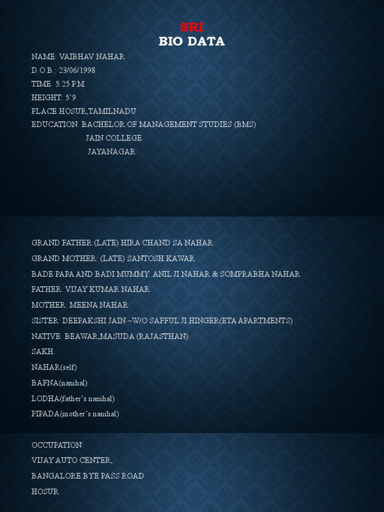 SRI Vaibhav Bio Data 1 | PDF