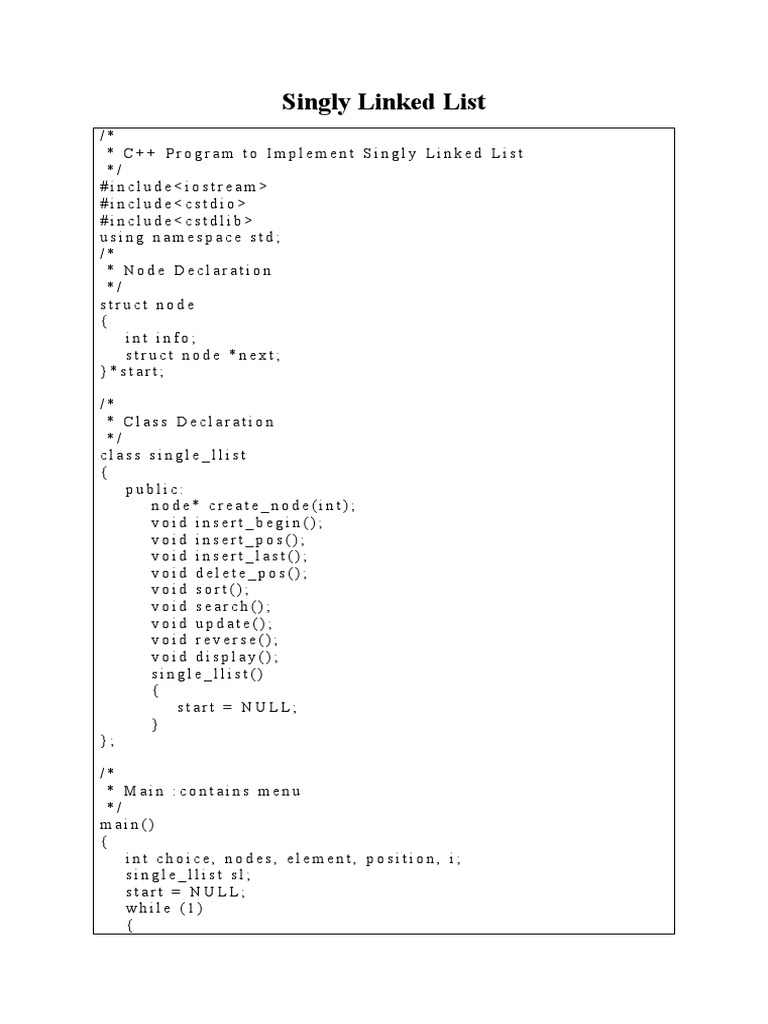 C++ Code-Singly Linked List | PDF | C++ | Algorithms And Data Structures C++ Code-Singly Linked List | PDF | C++ | Algorithms And Data Structures