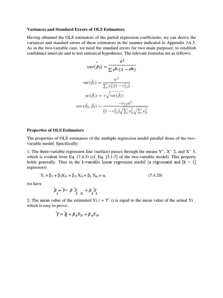 OLS Estimators: Variances and Errors | PDF