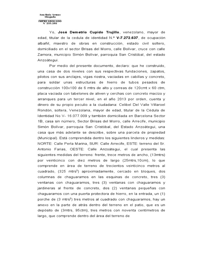 Documento Casa - Celibel Villaroel | PDF